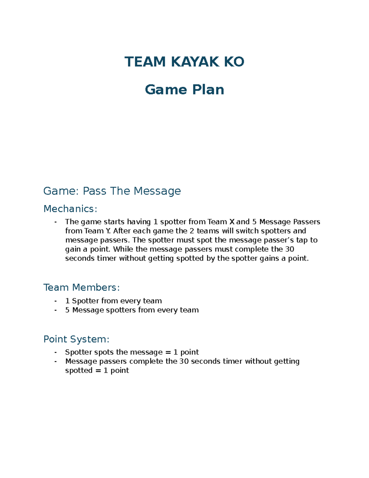 PE4 - Recreational Activity Game Plan sample - TEAM KAYAK KO Game Plan ...
