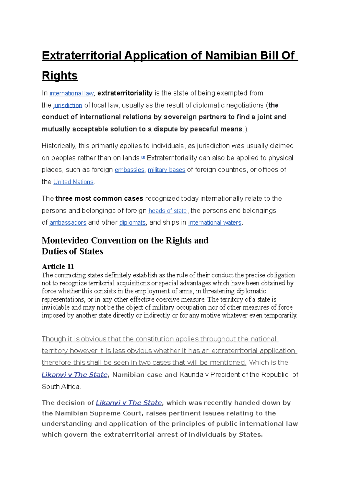 Extra territorial Application of Namibian Bill Of Rights Notes ...