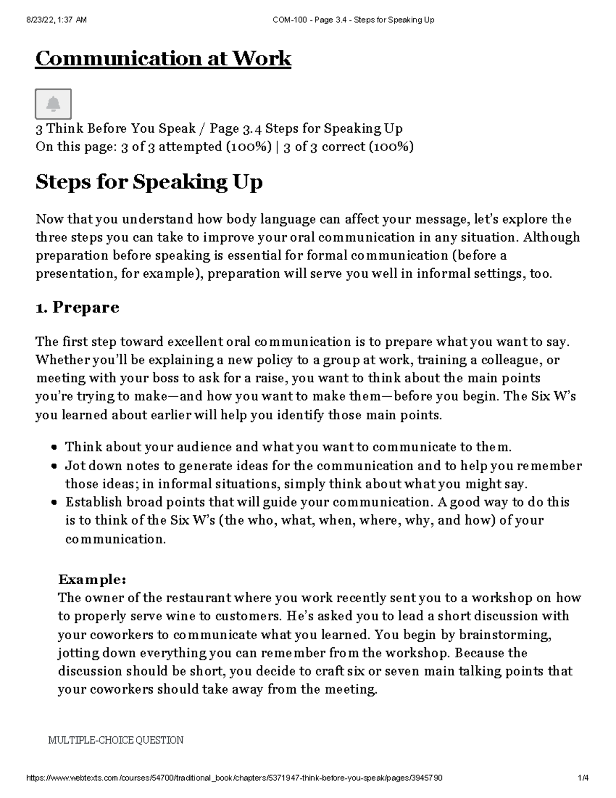 COM-100 - Page 3.4 - Steps for Speaking Up - Communication at Work 3 ...