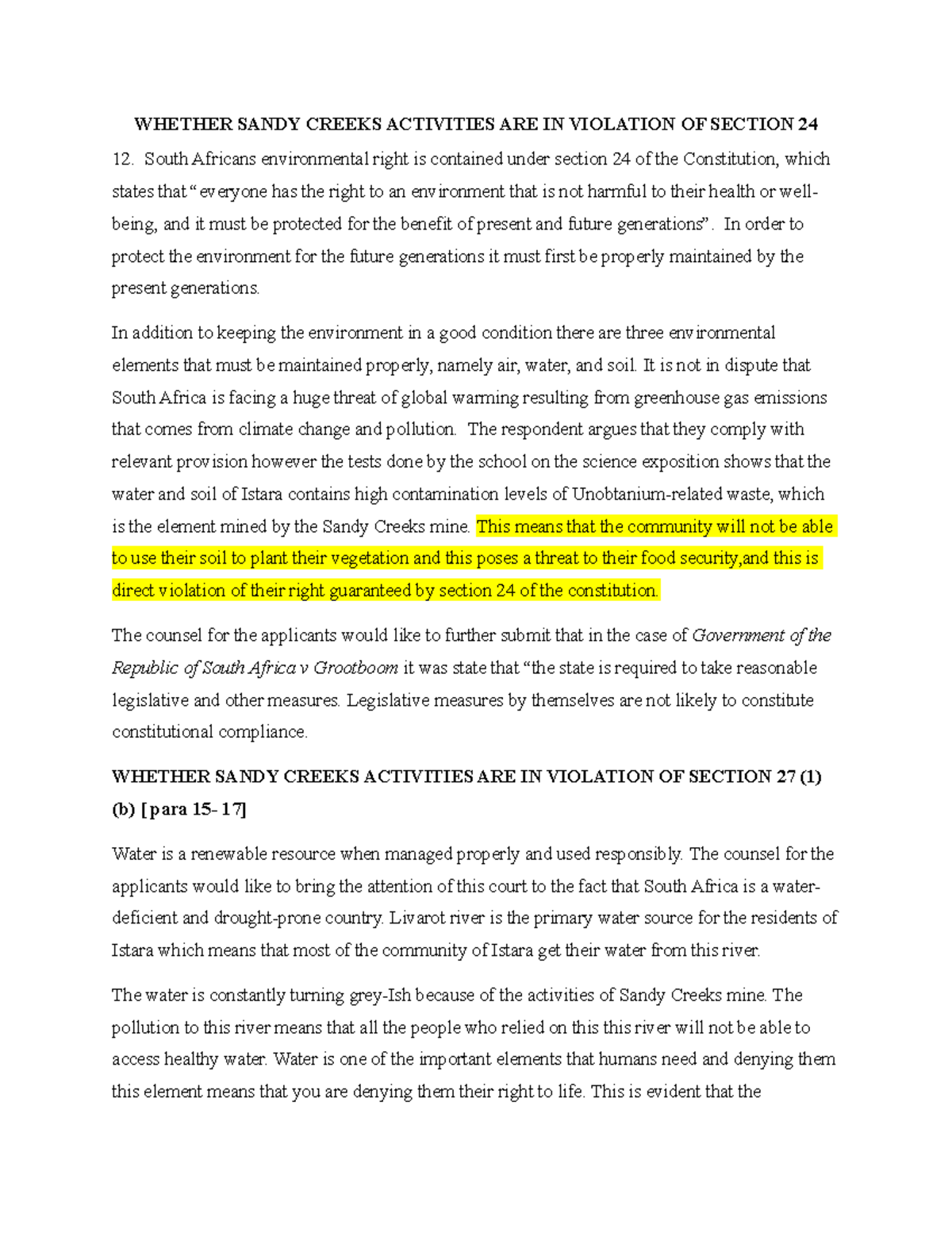 NEMA argument 23 - WHETHER SANDY CREEKS ACTIVITIES ARE IN VIOLATION OF ...