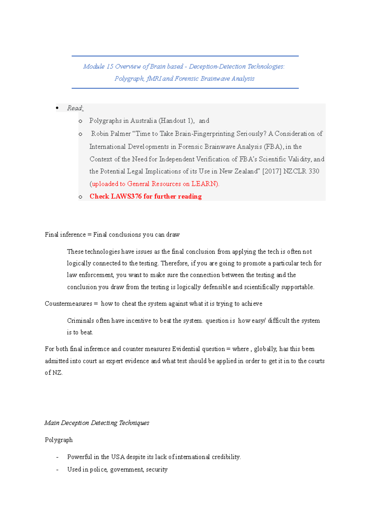 M15 Deception detection devices - Module 15 Overview of Brain based ...