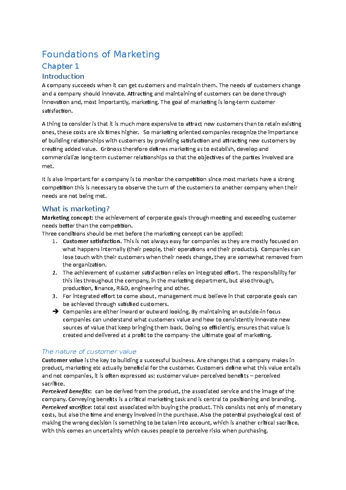 Foundations of Marketing - Foundations of Marketing Chapter 1 ...