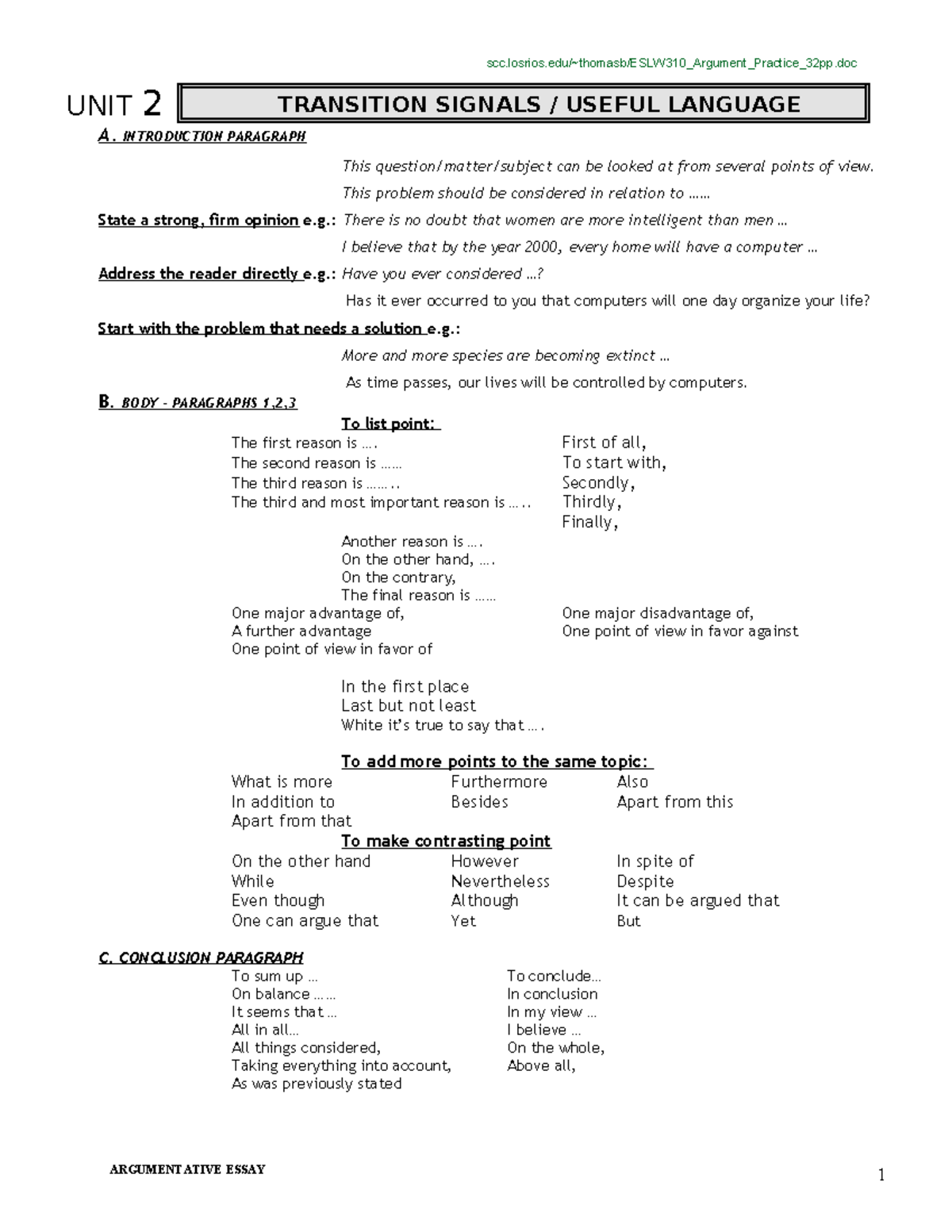 Argumentative Essay - UNIT 2-3 (April 2018 ) - UNIT 2 A. INTRODUCTION ...