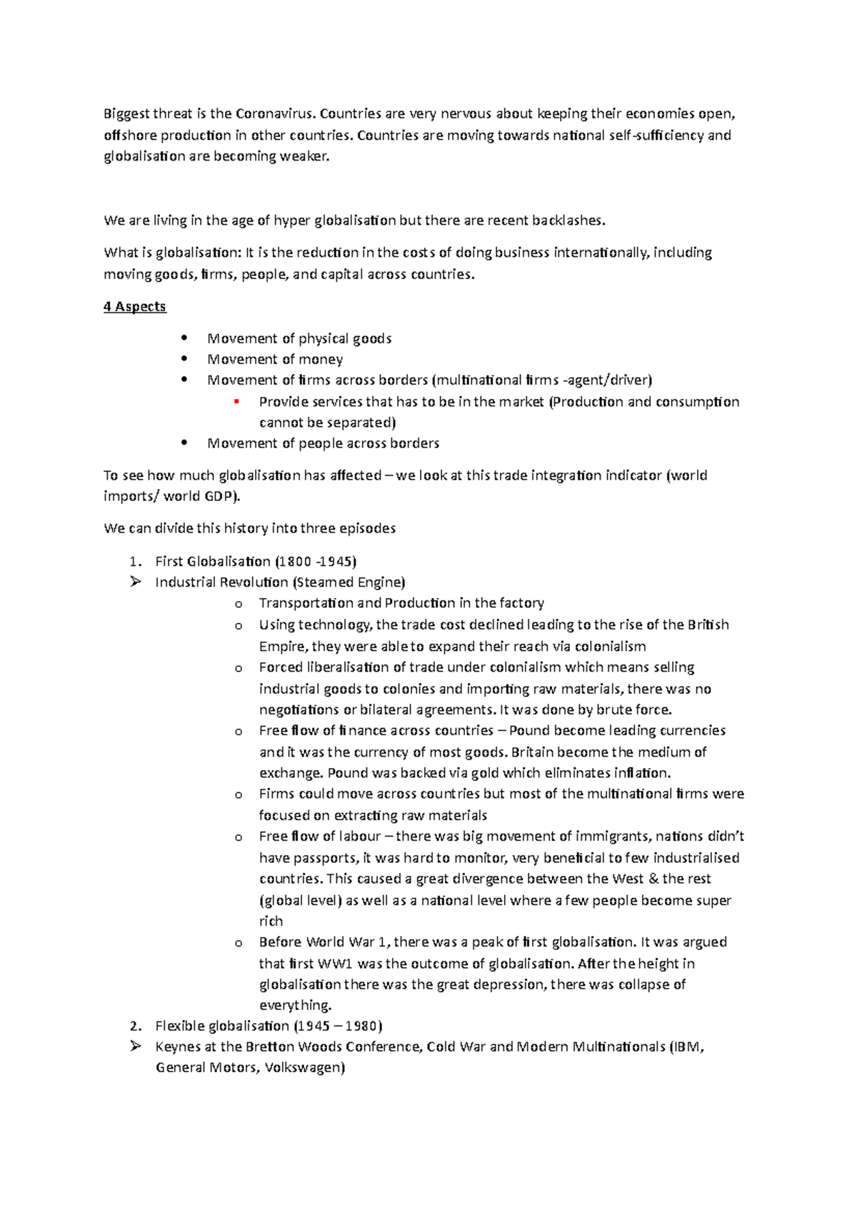 ECON007 - Week 1 - Lecture notes 1 - Biggest threat is the Coronavirus ...