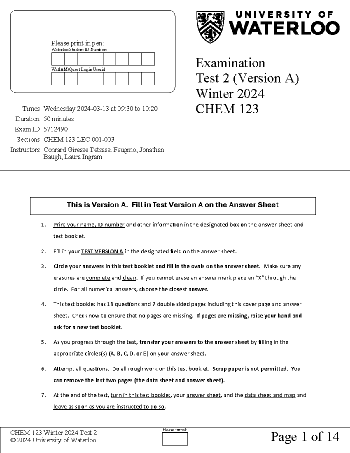 CHEM-T2-Sample W 24 - Sample Test 2 - ϭ͘ - Studocu