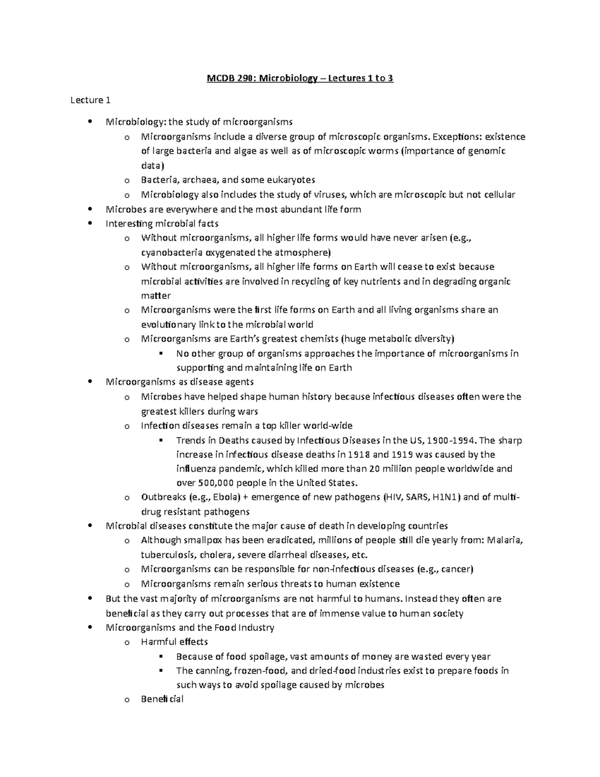 Lecture notes, lectures 1-3 - MCDB 290: Microbiology Lectures 1 to 3 ...