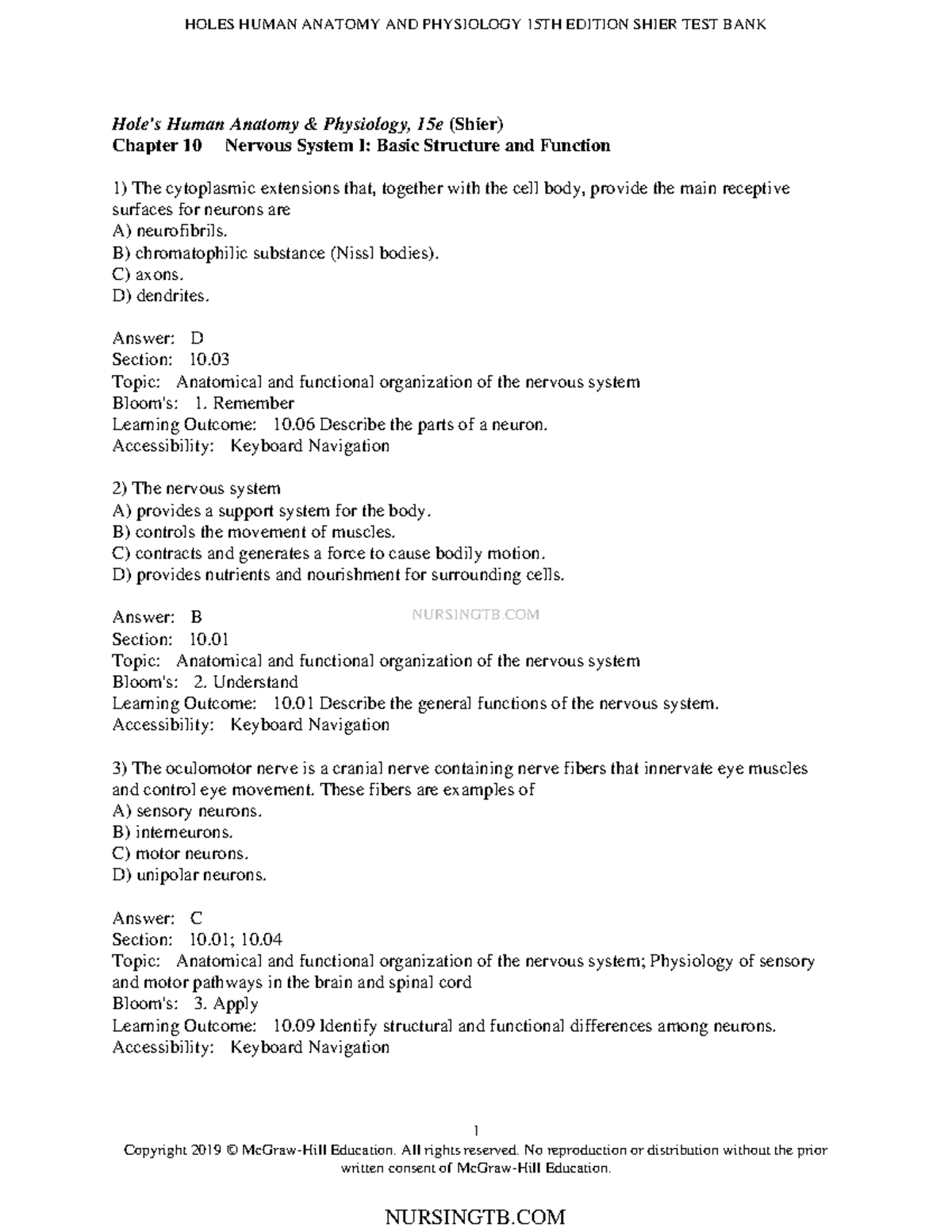 Shier 15e Chapter 10 TB Answer Key - NURSINGTB 1 Copyright 2019 ...