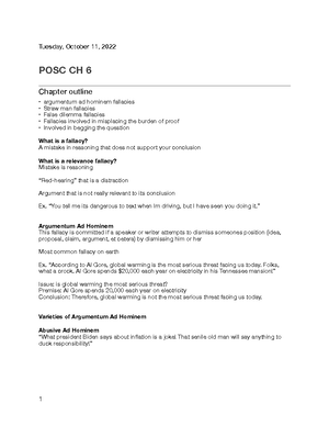 POSC Chapter four - Thursday, September 22, 2022 POSC Ch 4 Ch Outline ...