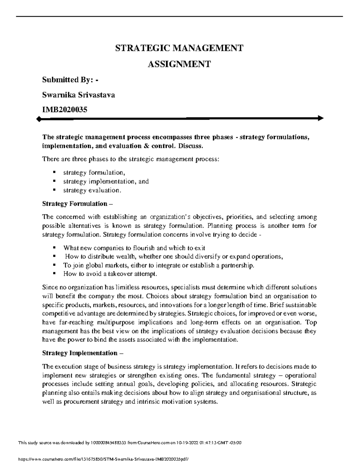 STM Swarnika Srivastava IMB202003 5 - STRATEGIC MANAGEMENT ASSIGNMENT ...