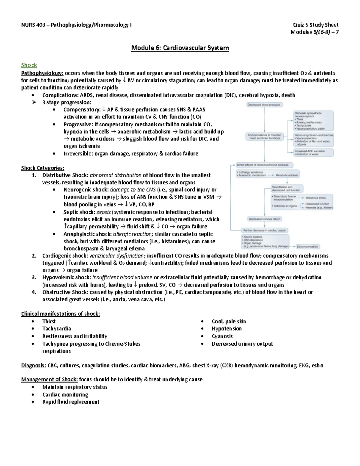 NURS 403 Quiz 5 Study Sheet Mods 6 7 - NURS 403 – Pathophysiology ...