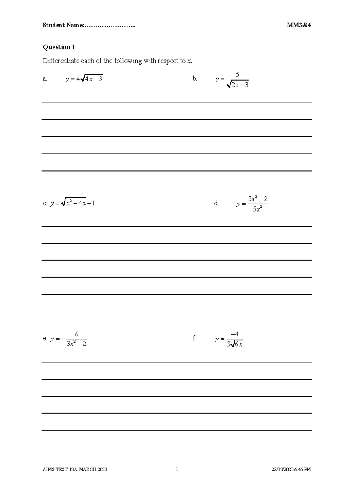 MM 3&4 Weekly Tests-13A March Basic DIFF AND Polynomial ...