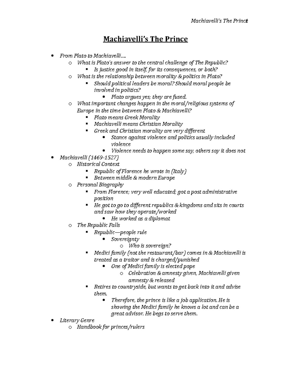 Machiavelli’s The Prince - The Prince 1 The Prince From Plato to o What ...