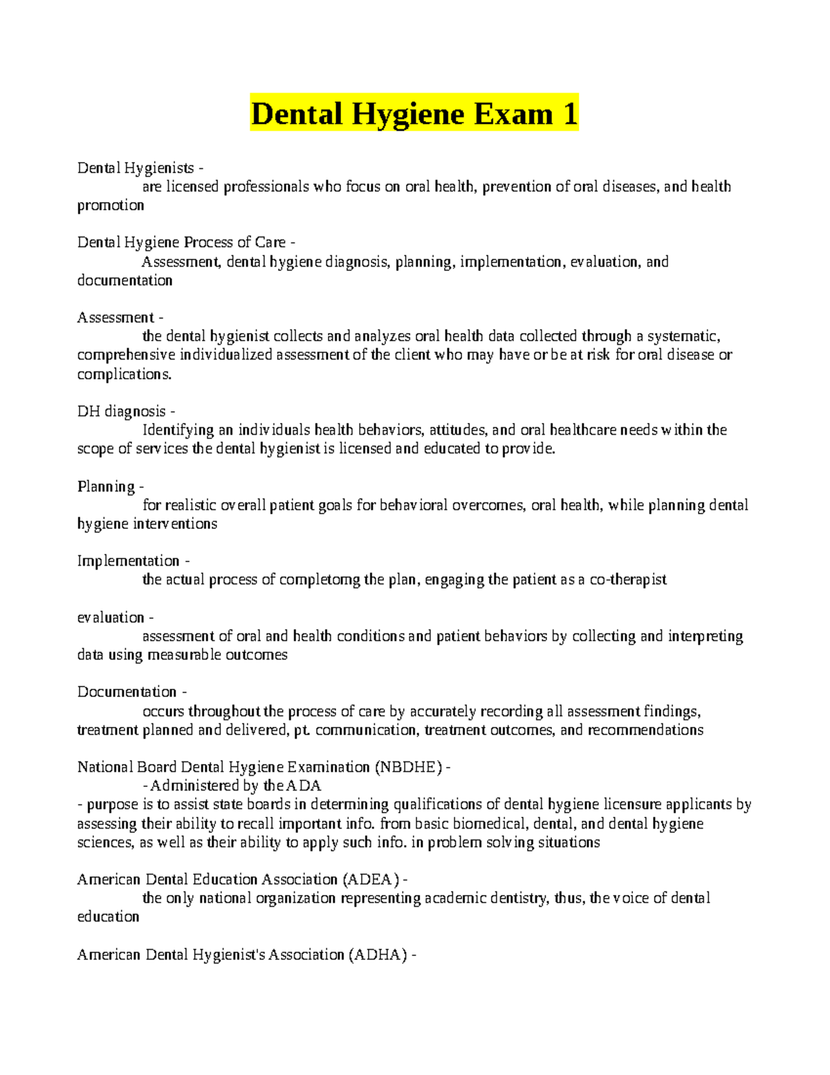 Dental Hygiene Exam 1 - DH diagnosis - Identifying an individuals ...