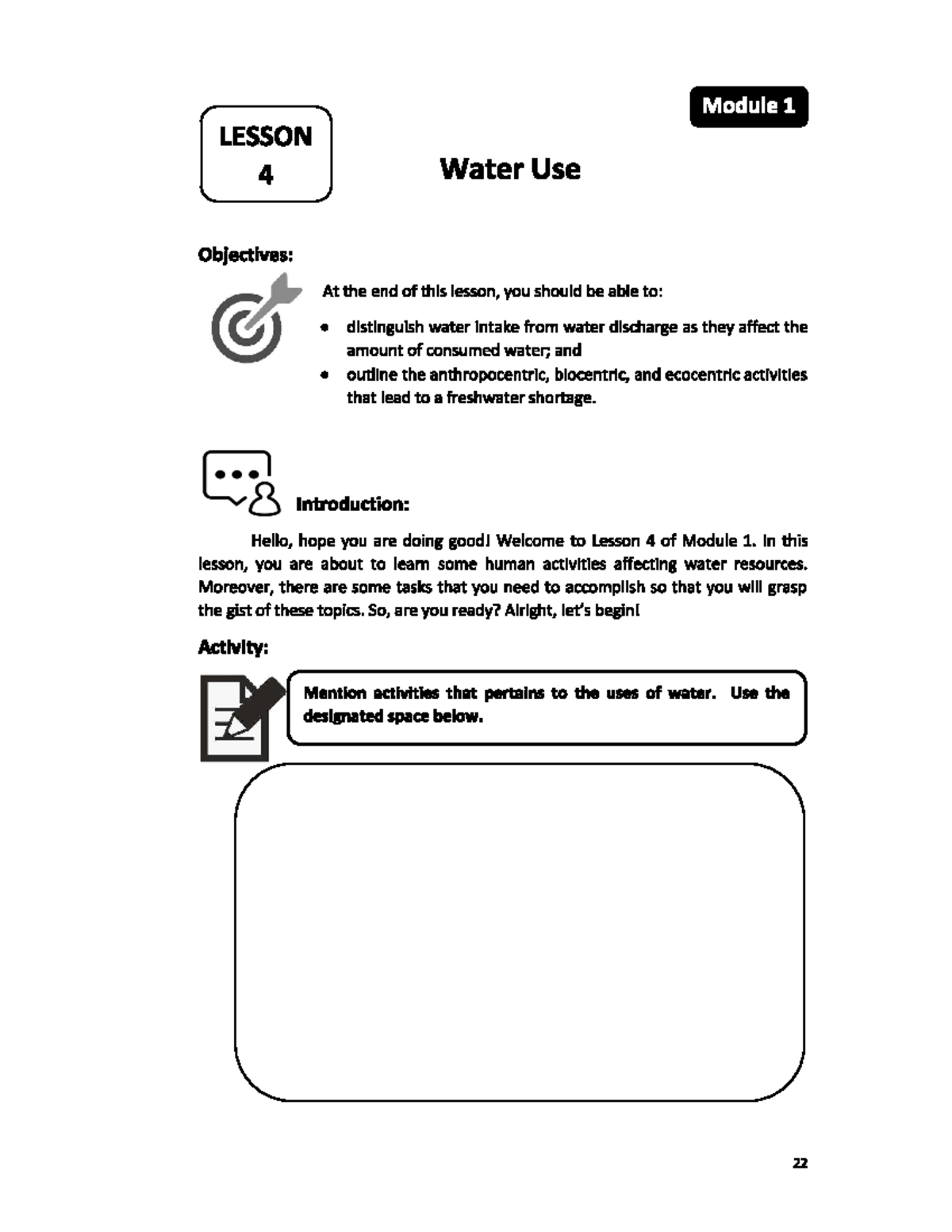 Geelect 1 Module 1 Lesson 4 Water Use - Major in English - Studocu