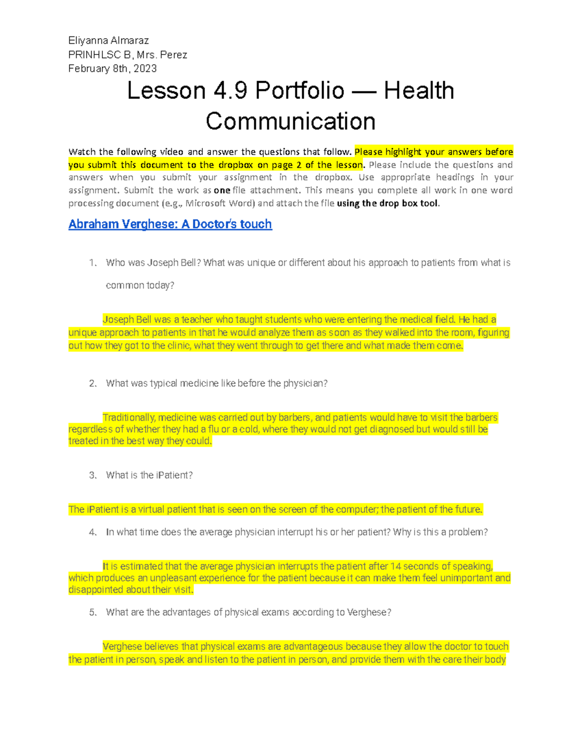 PRINHLSC B U4 L9 Portfolio - Eliyanna AlmarazPRINHLSC B, Mrs. Perez ...
