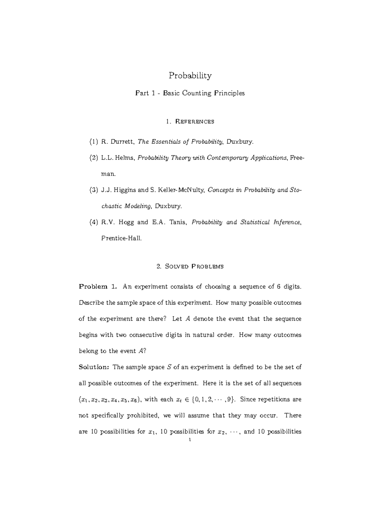 Prob1 - ref - Probability Part 1 - Basic Counting Principles References (1) R. Durrett, The ...