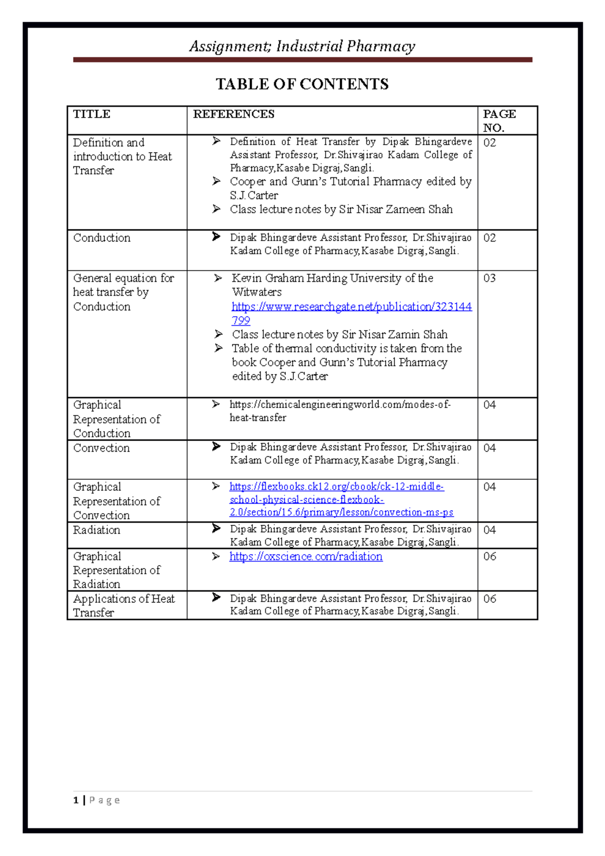 Heat Transfer - TABLE OF CONTENTS TITLE REFERENCES PAGE NO. Definition ...
