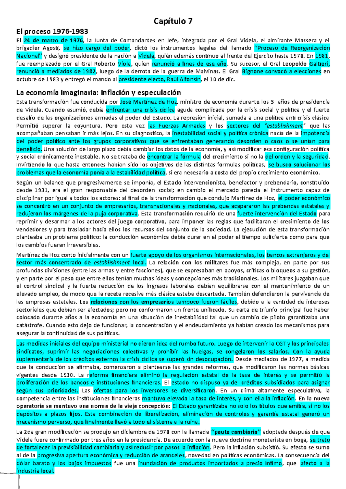 Resumen Romero cap7 - Capítulo VII - Breve historia contemporánea de la Argentina - 1 El proceso ...