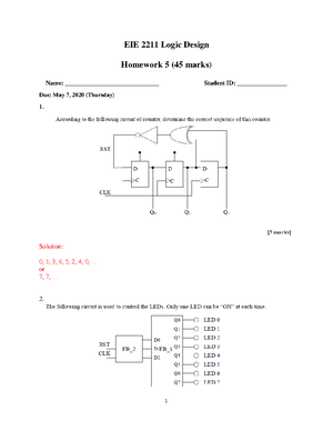Logic Design Assignment 7 - No marks will be given for submission after the solution is posted ...