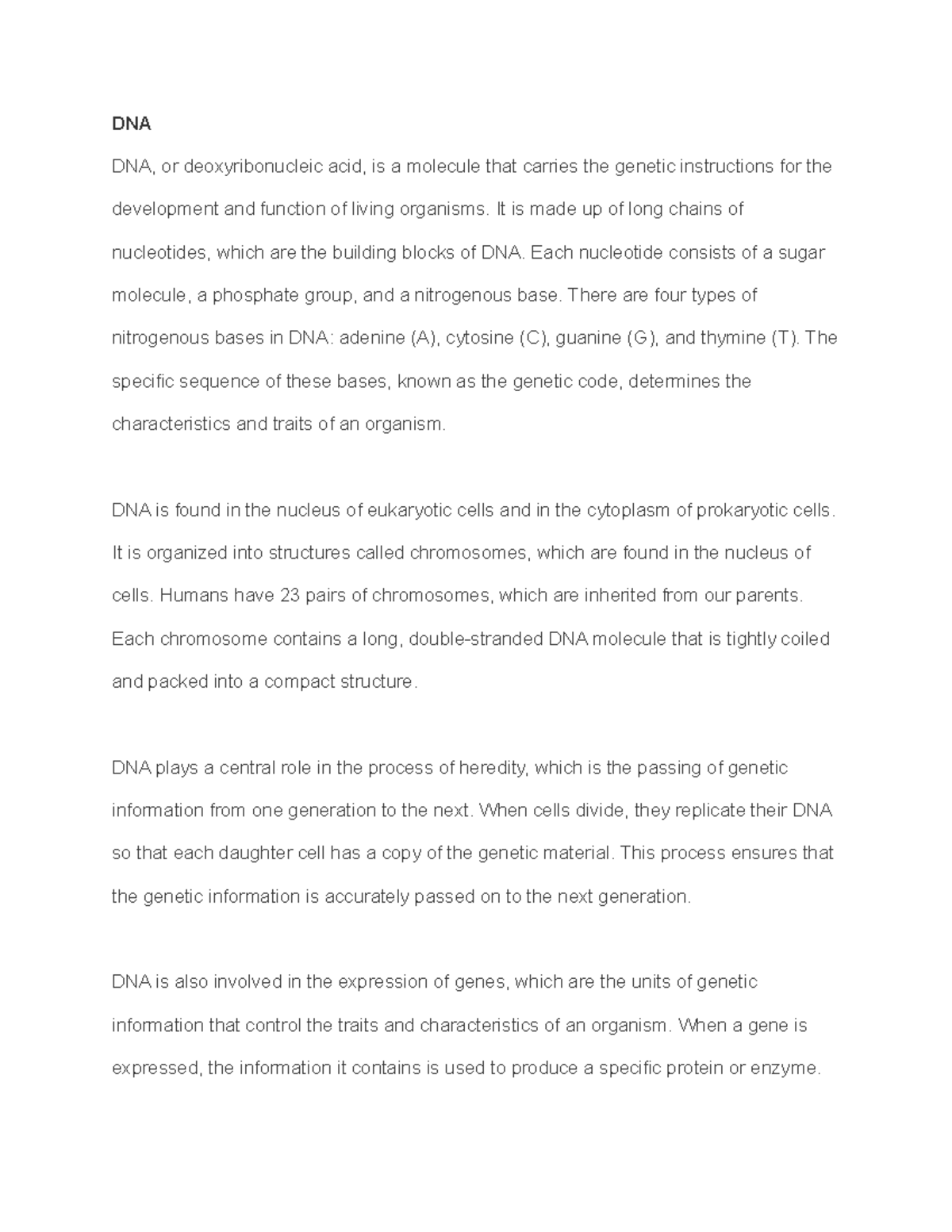 Intro to biology course outline DNA, Evolution - DNA DNA, or ...