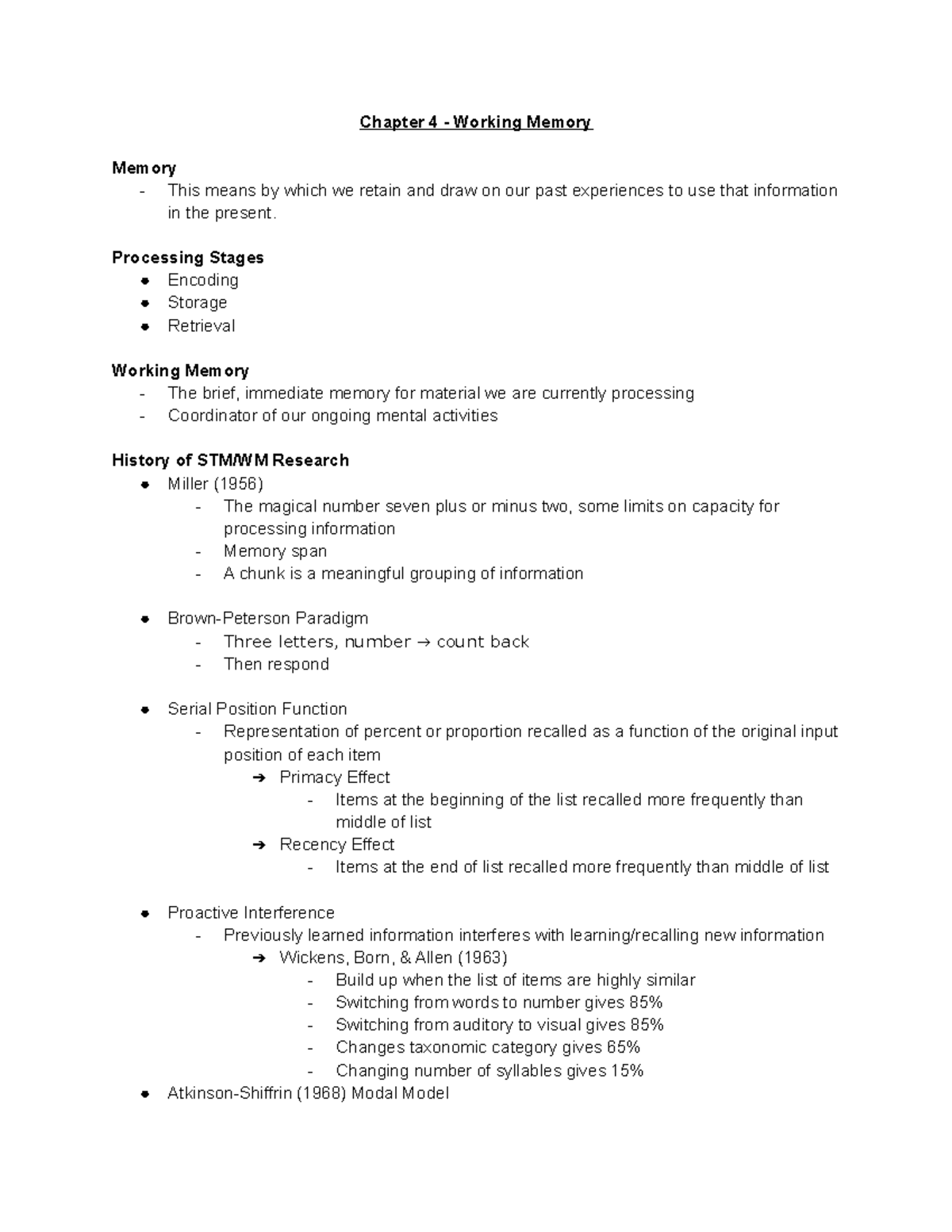 Chapter 4 - Working Memory - Chapter 4 - Working Memory Memory - This means by which we retain ...