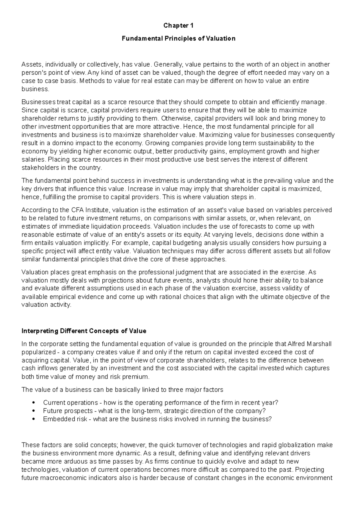 Chapter 1 Fundamental Principles of Valuation - Chapter 1 Fundamental ...