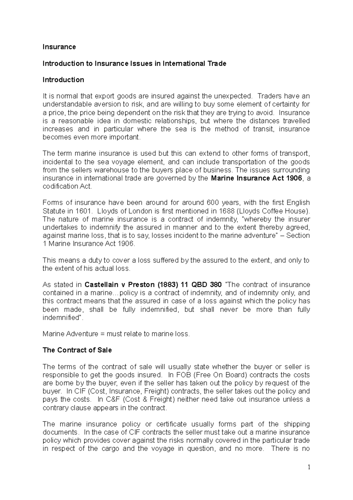 Insurance international trade - Insurance Introduction to Insurance ...