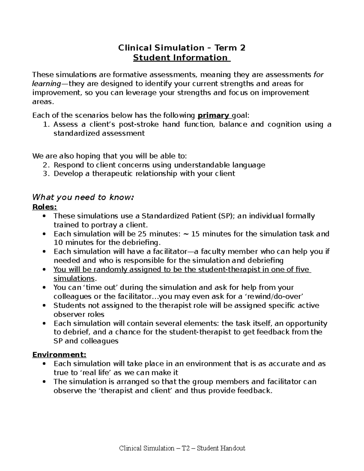 Clinical Simulation - Fall 2019 - Student Handout - Clinical Simulation ...