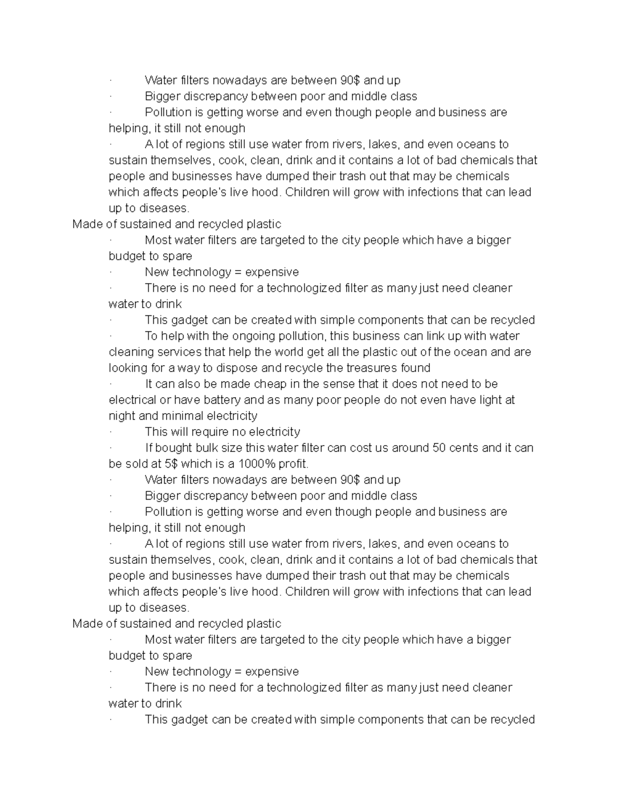 Untitled document - Notes - · Water filters nowadays are between 90 ...