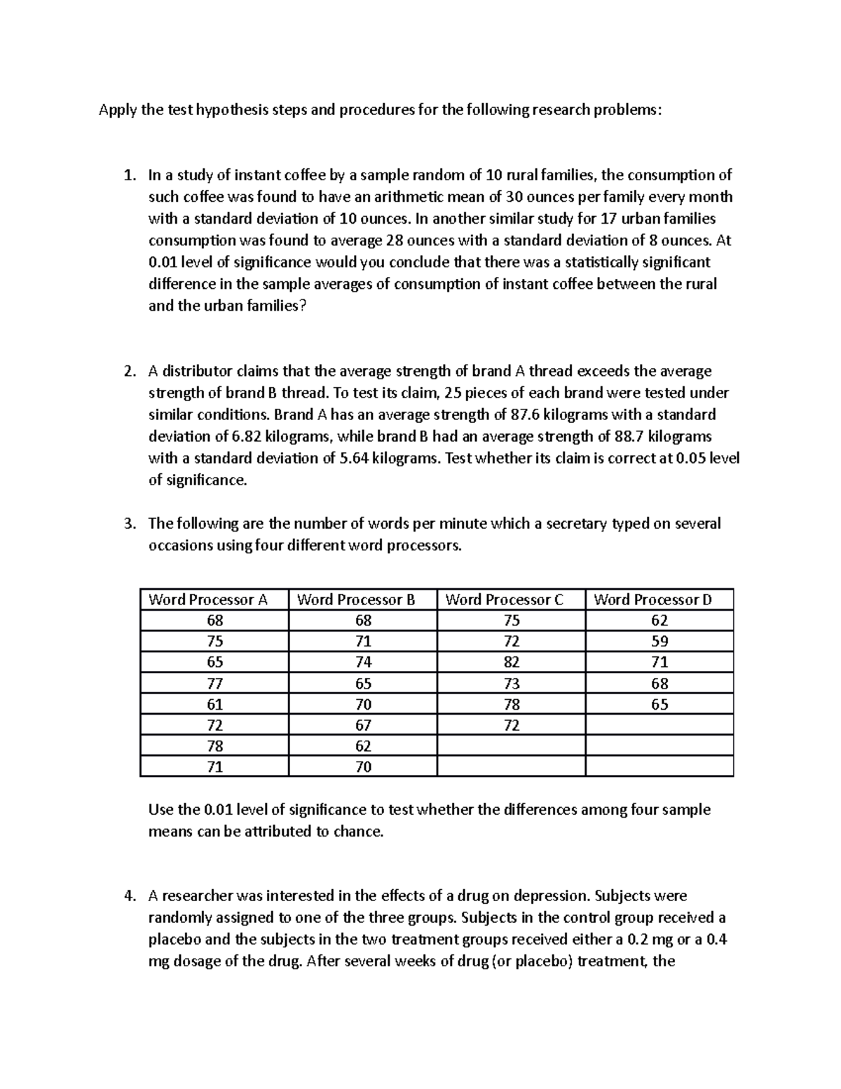 Exercise on T test and Correlation - Apply the test hypothesis steps ...