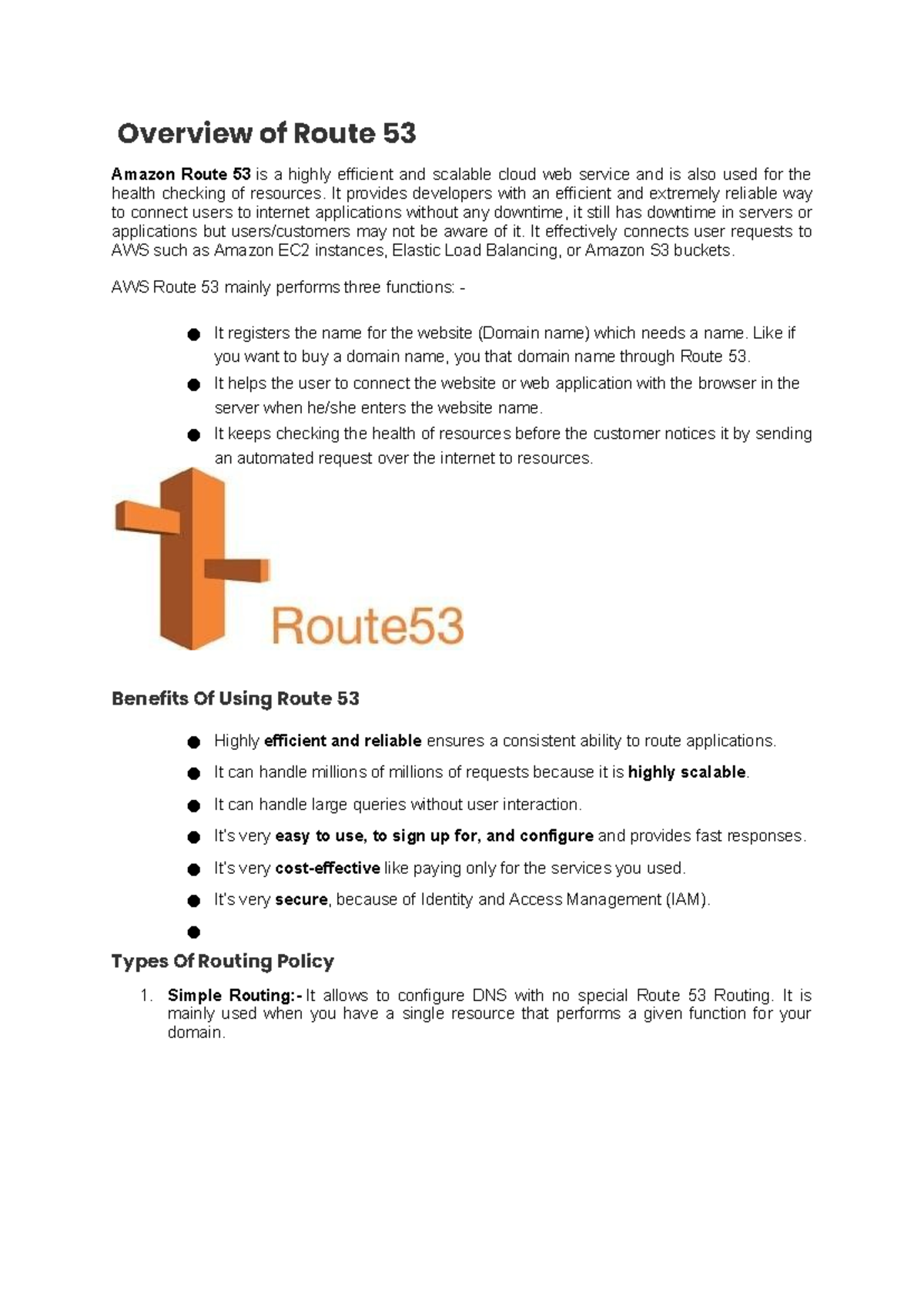 Route 53 - notes - Overview of Route 53 Amazon Route 53 is a highly ...
