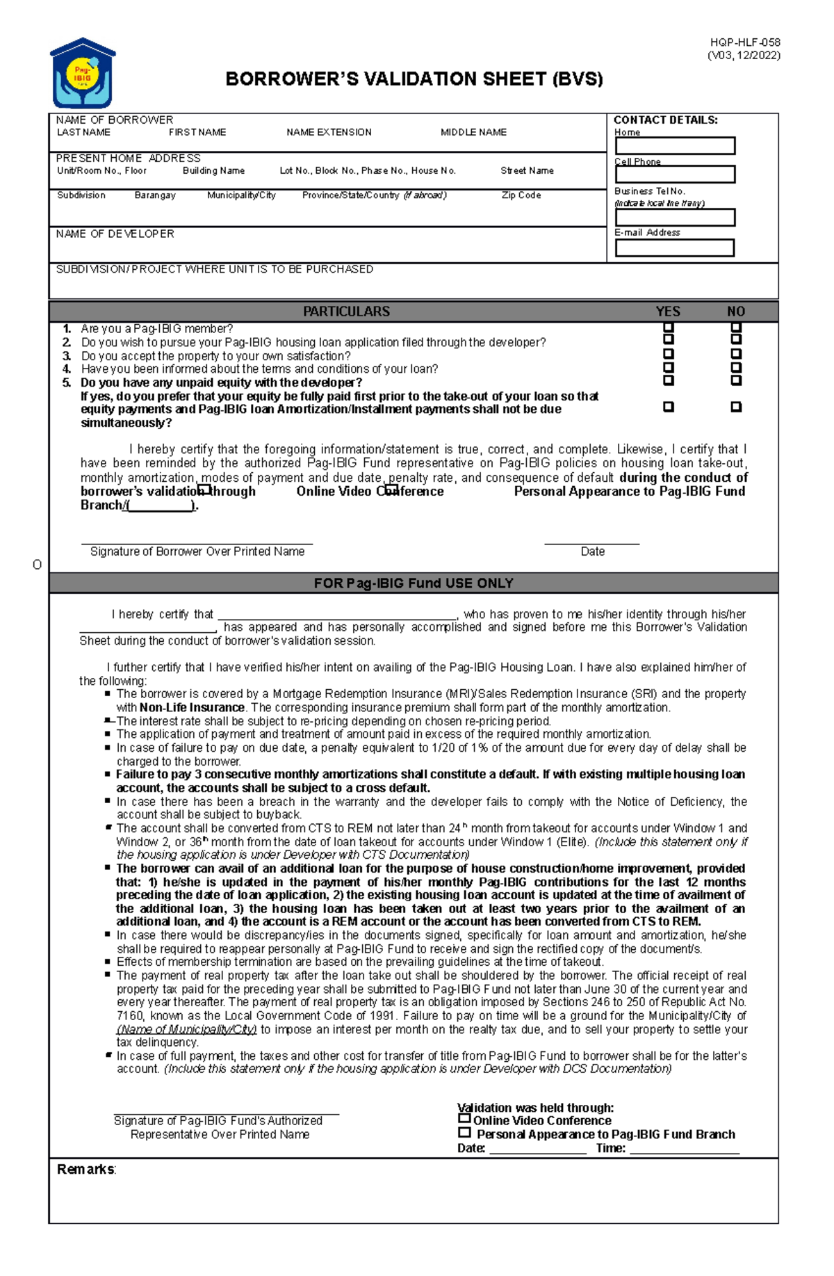 HLF058 BVS-FORM - none - NAME OF BORROWER LAST NAME FIRST NAME NAME ...