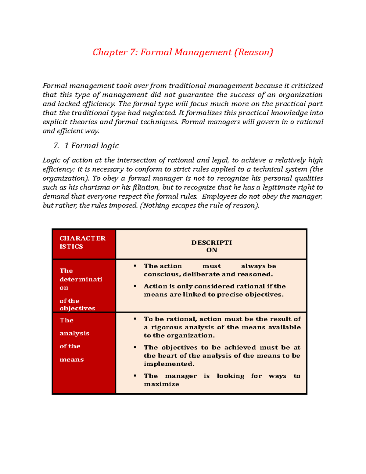 Chapter 7 - Lecture notes Formal Management (Reason) - Chapter 7 ...