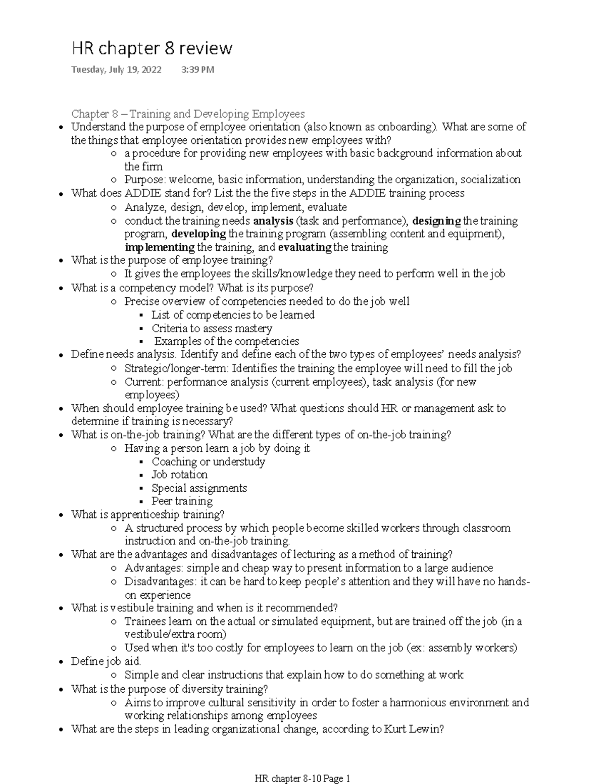 Hr chapter 8 review - Chapter 8 – Training and Developing Employees ...