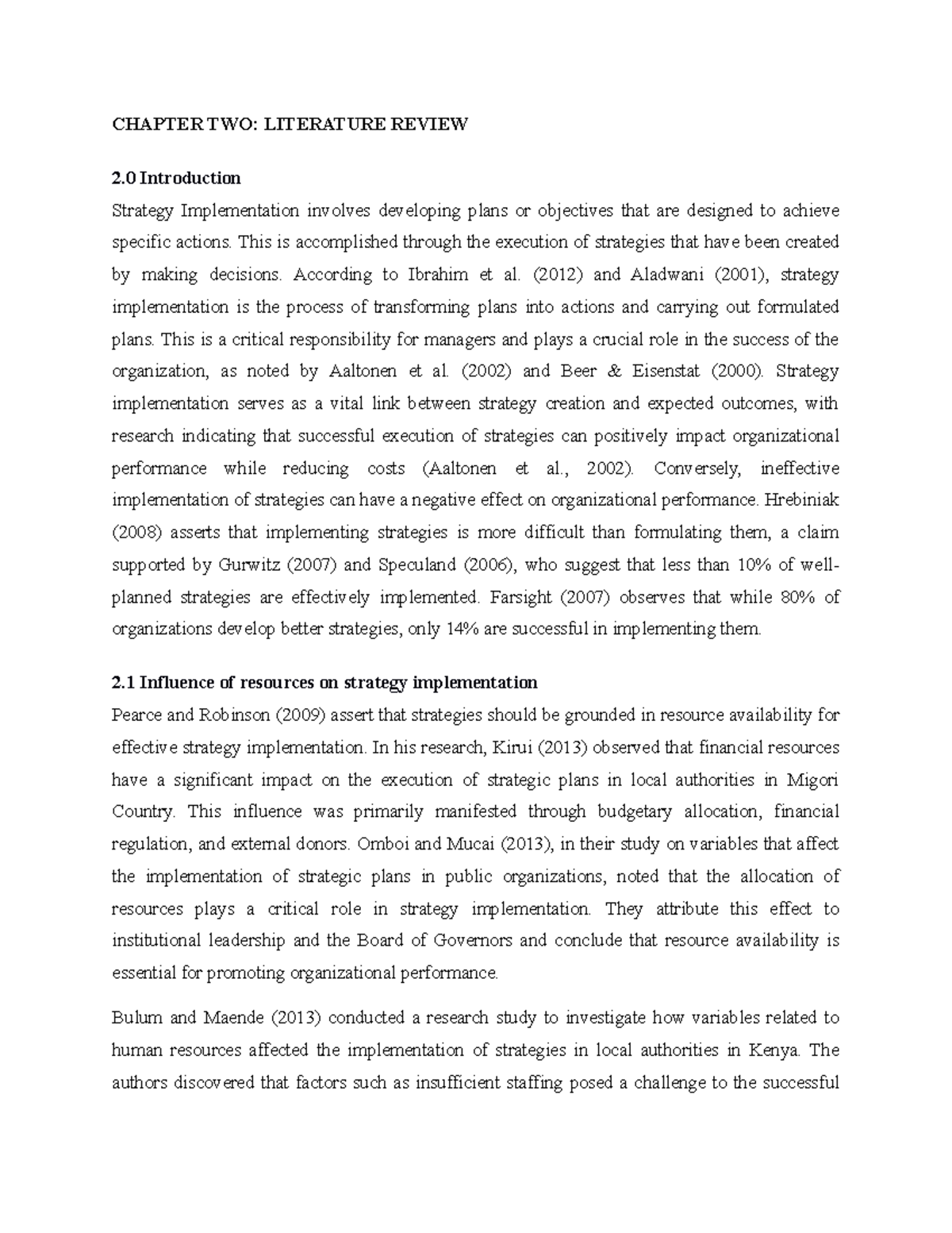 Strategy Implementing - CHAPTER TWO: LITERATURE REVIEW 2 Introduction ...