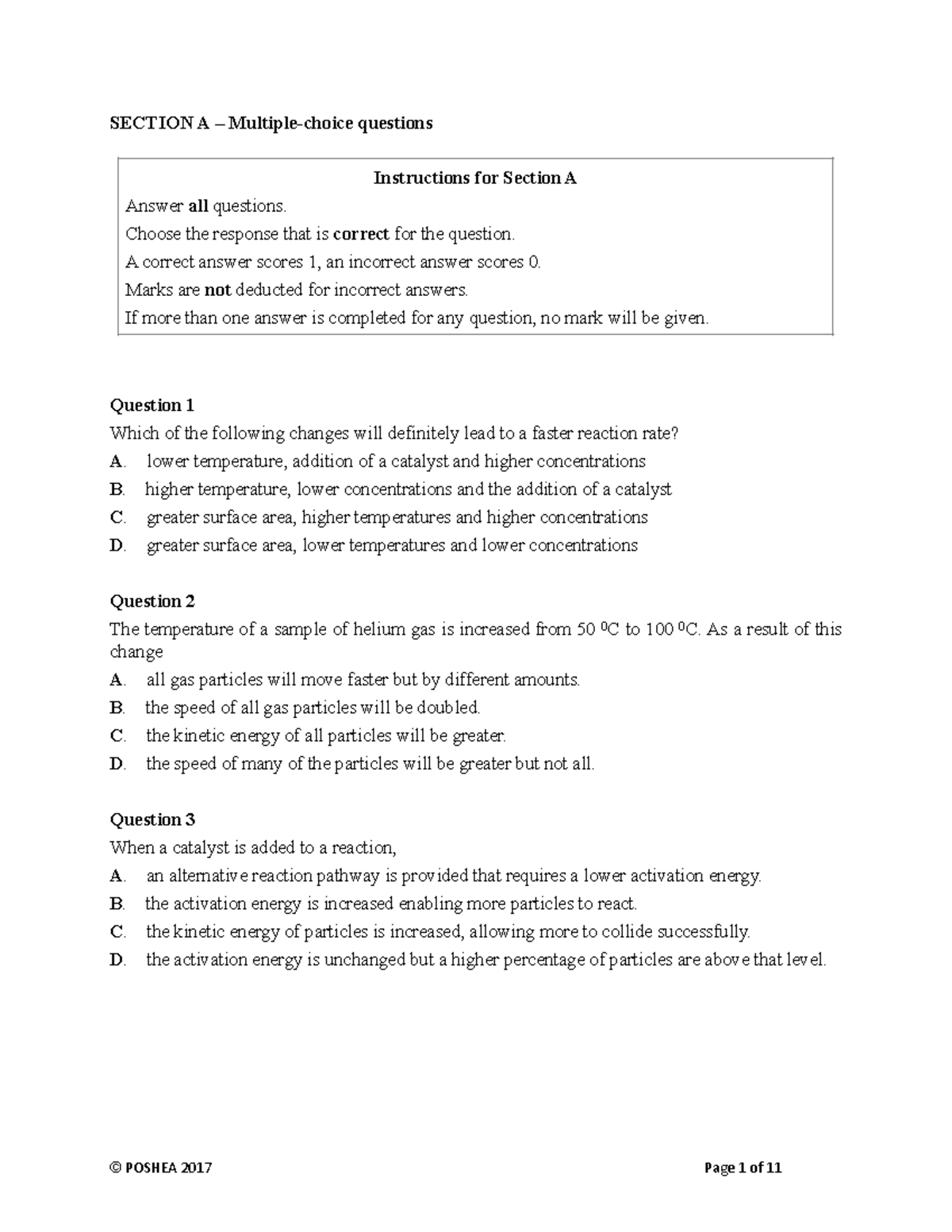 Rates and reversible reactions test - SECTION A – Multiple-choice ...
