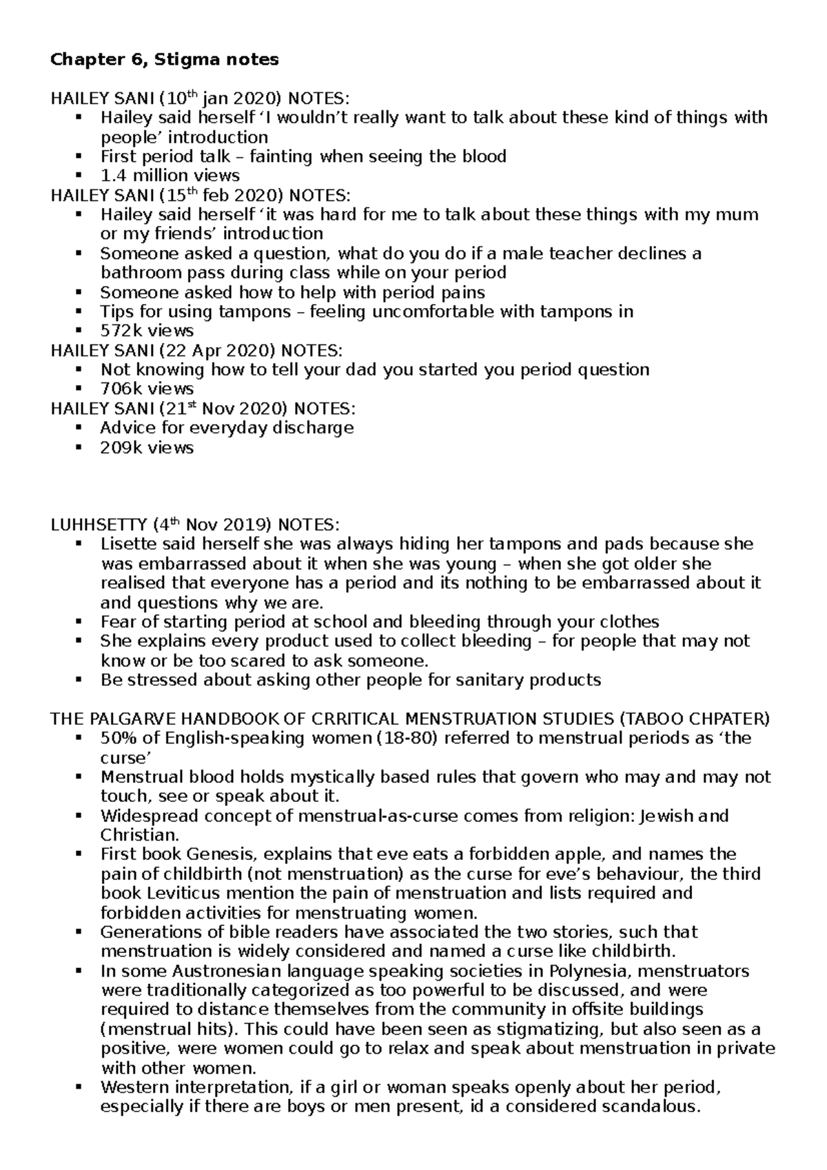 Stigma notes - Chapter 6, Stigma notes HAILEY SANI (10th jan 2020 ...
