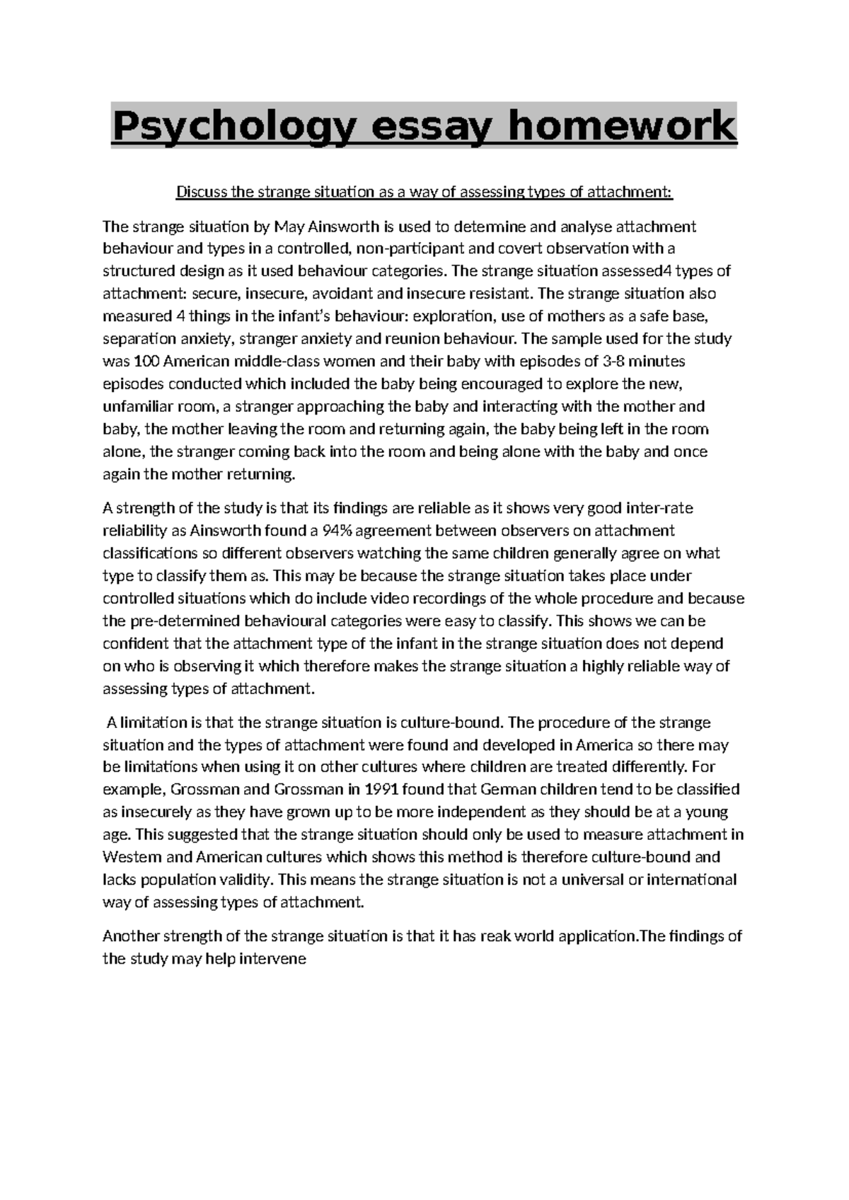 Psychology essay homework - Psychology essay homework Discuss the ...