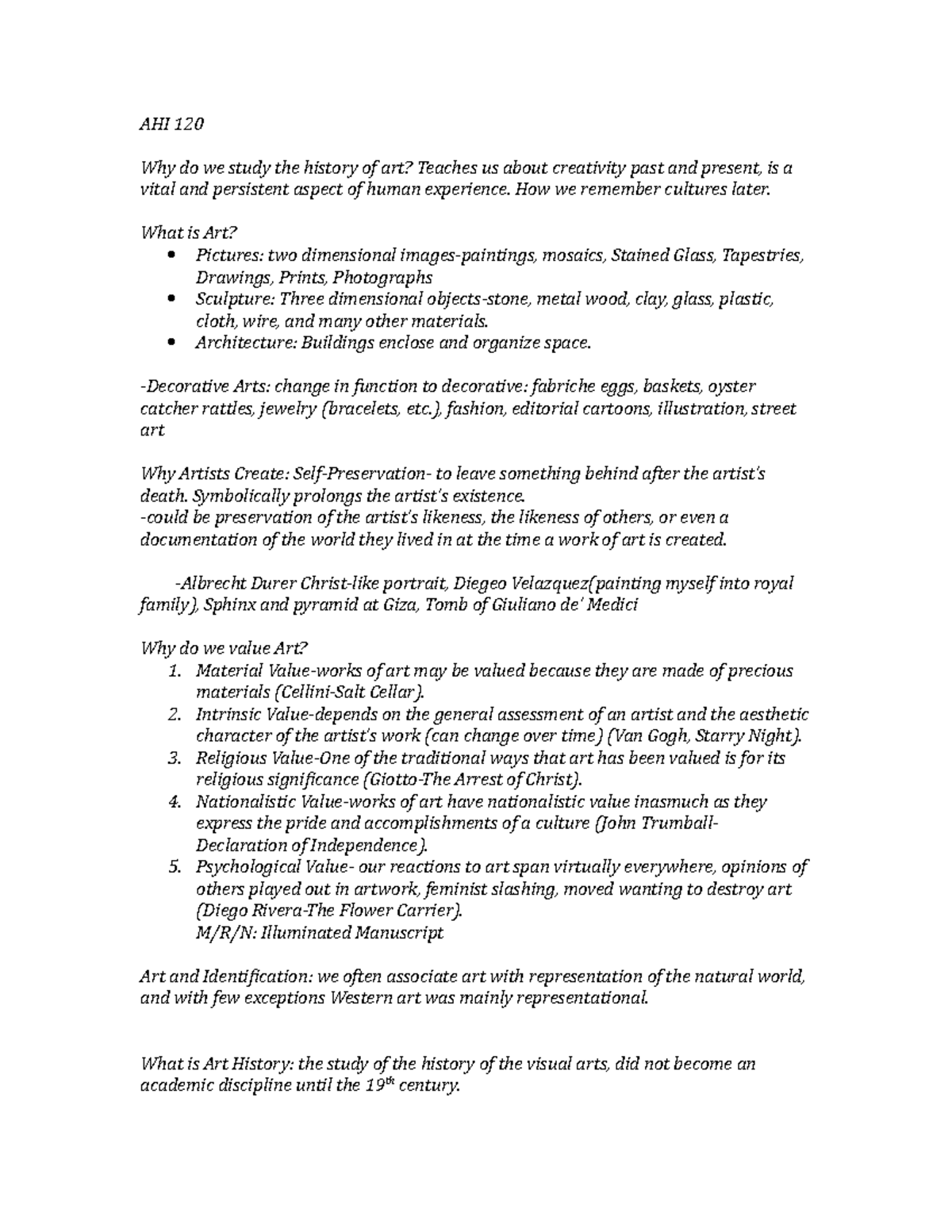 Understanding Art 1/20 - AHI 120 Why do we study the history of art ...