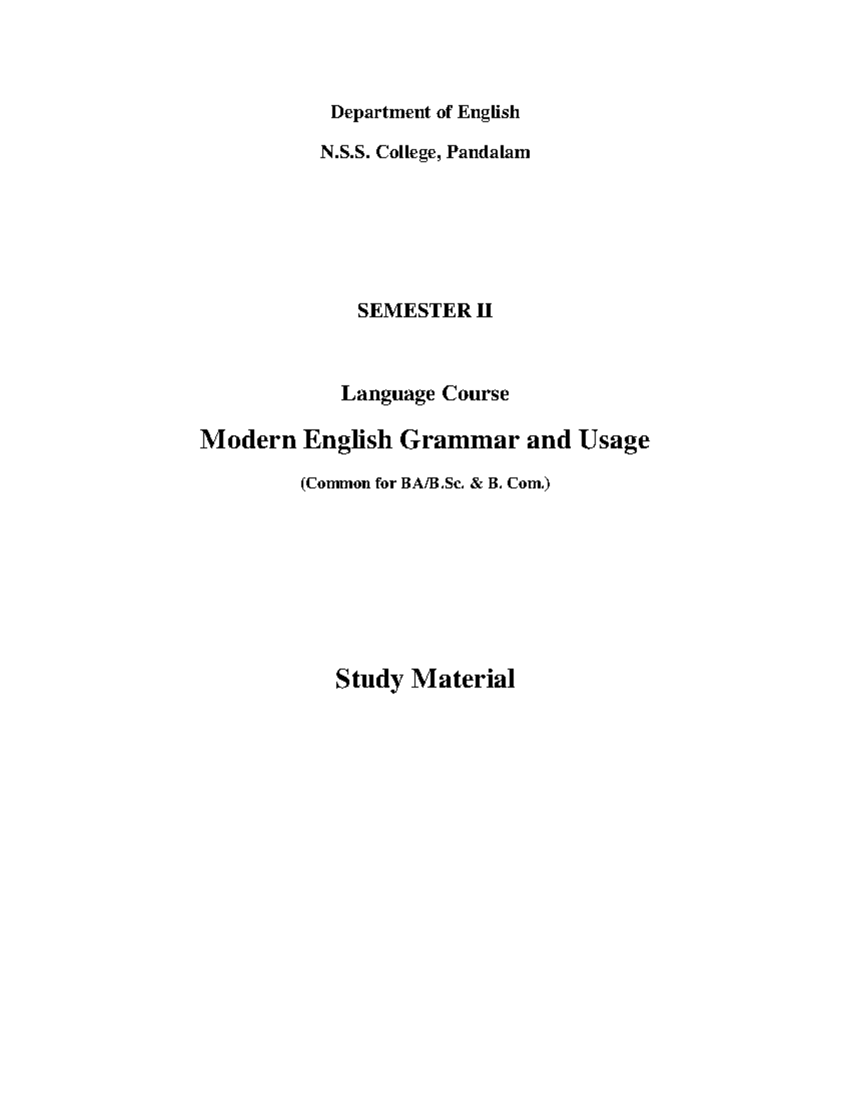 Modern English Grammar and Usage Study Material English Pandalam ...