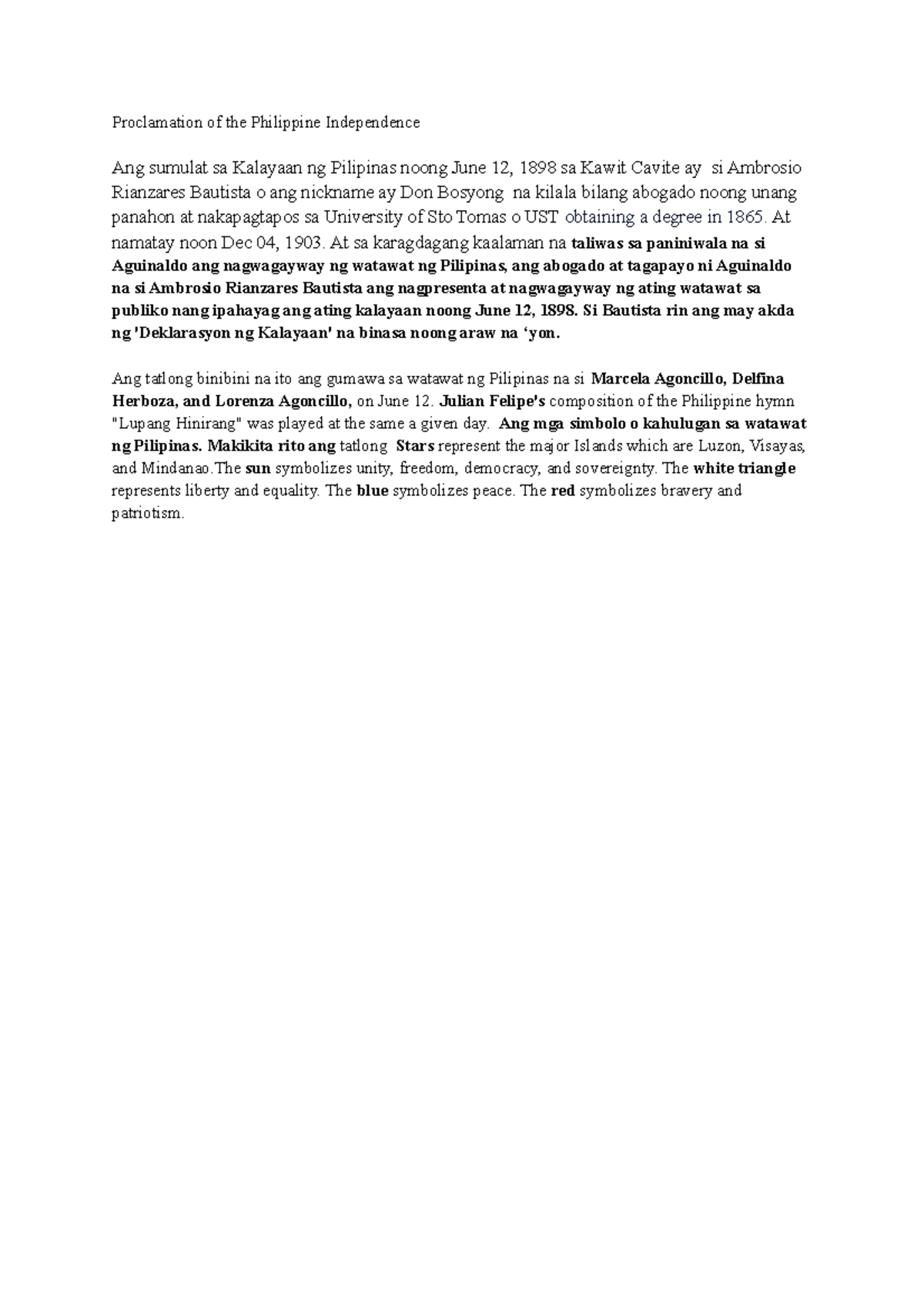 Script-rph - summary of proclamation of philippine independence ...