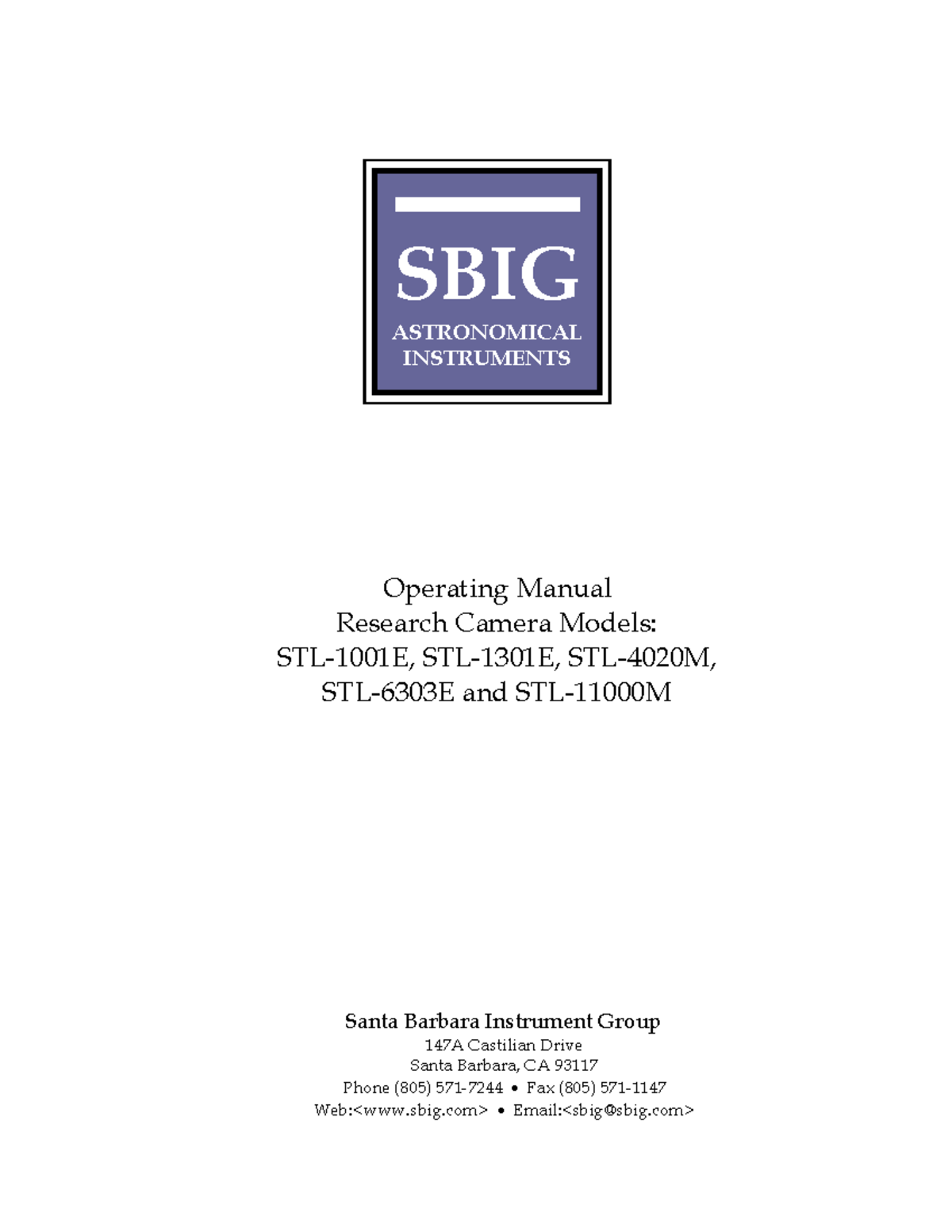 ST L Operating Manual - Operating Manual Research Camera Models: STL ...