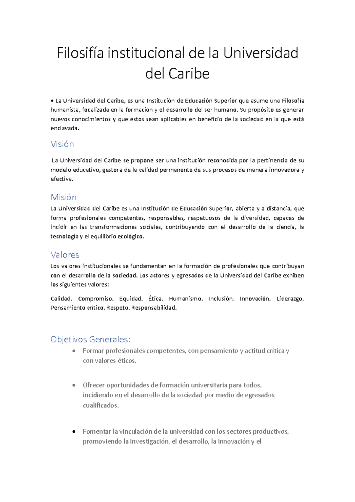 Marco Filosófico - Filosifía institucional de la Universidad del Caribe ...