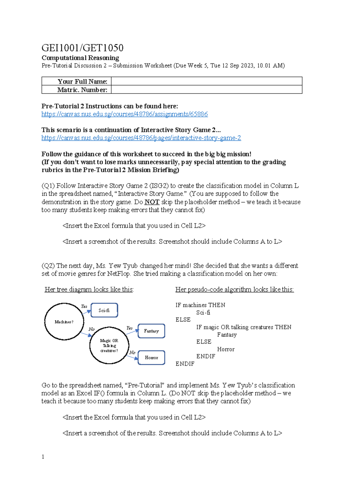 Your Matric Number - Your Full Name - Pre-tutorial-2 - GEI1001/GET ...