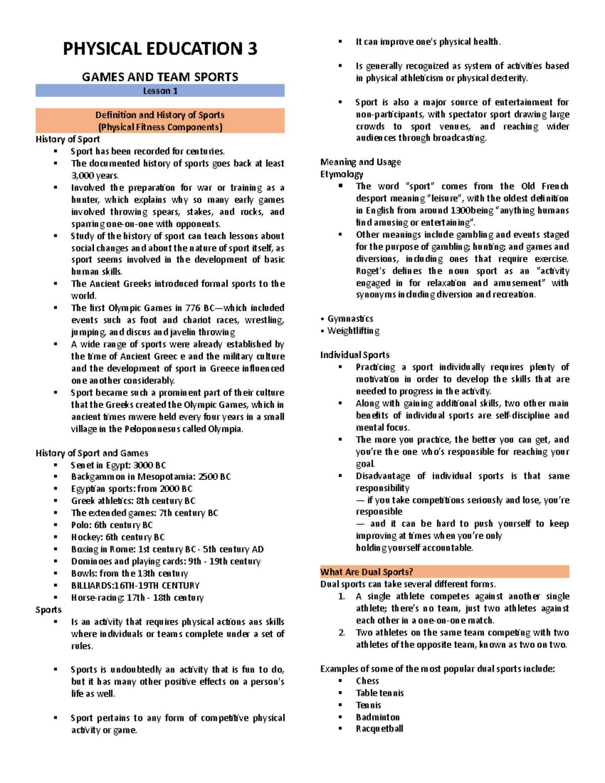 PE 3 (Prelim to Finals Lesson) - PHYSICAL EDUCATION 3 GAMES AND TEAM ...