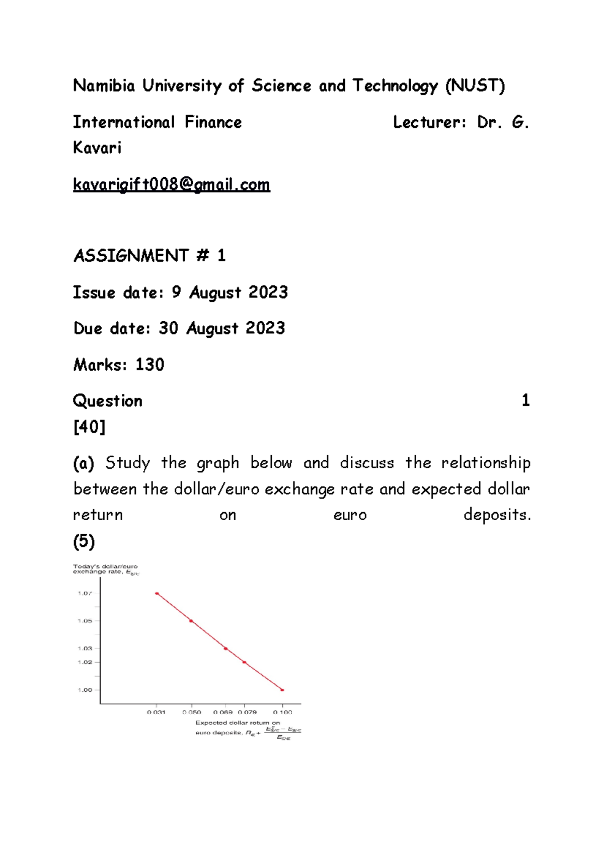 Assignment NO 1 9 August 2023 - Namibia University of Science and Technology (NUST ...