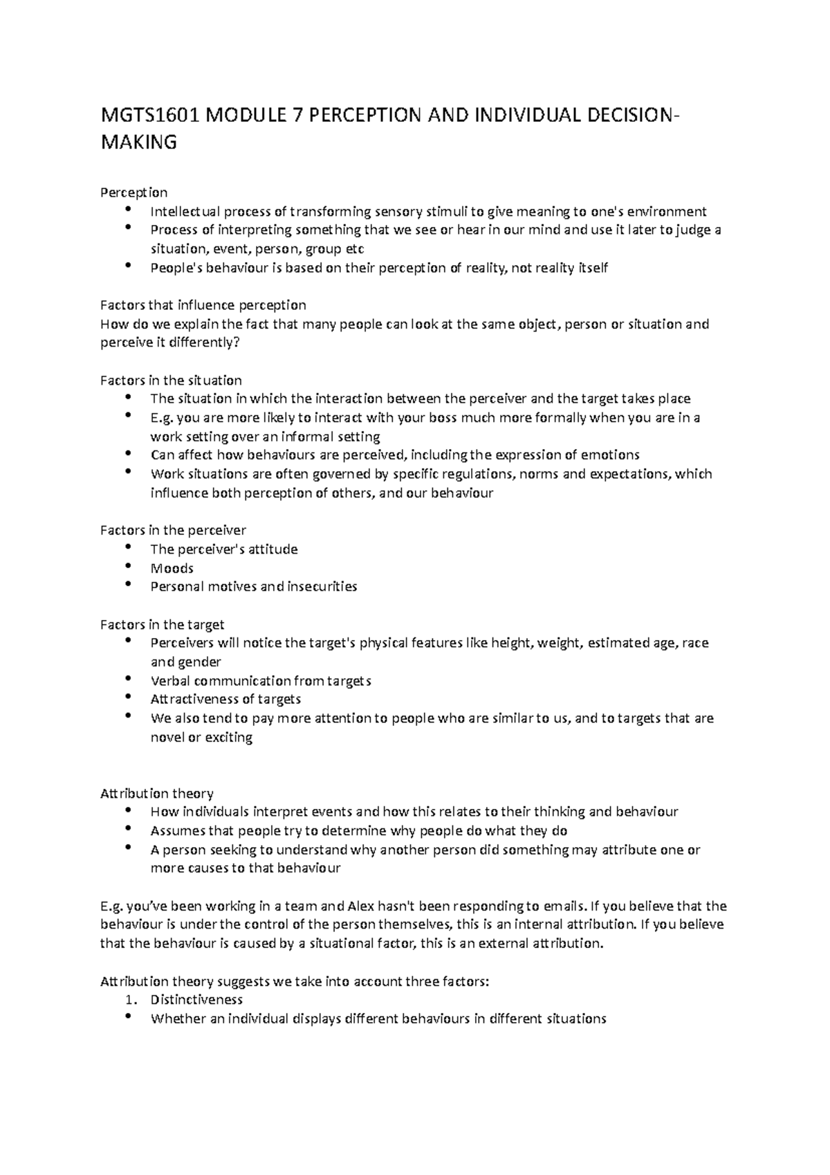 MGTS1601 Module 7 Perception and Individual Decision - MGTS1601 MODULE ...