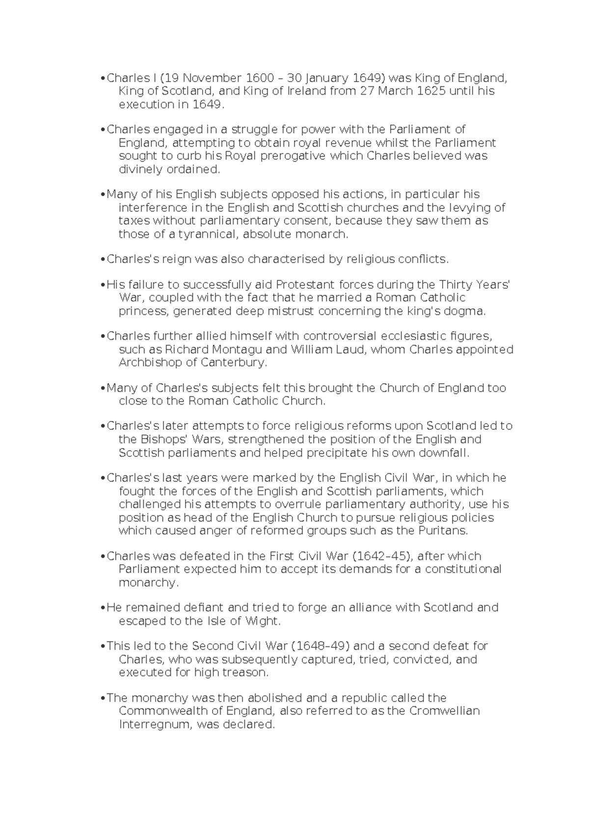 Charles I Rule - Lecture Notes on His Reign and Policies - Charles I ...