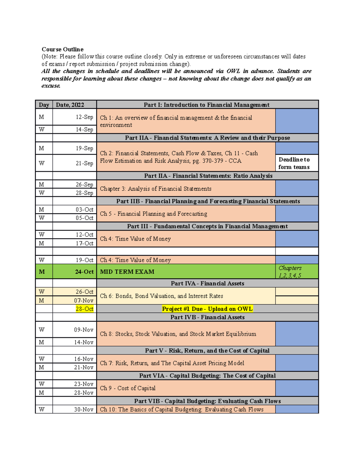 Syllabus - 571 - lecture - Course Outline (Note: Please follow this course outline closely. Only ...