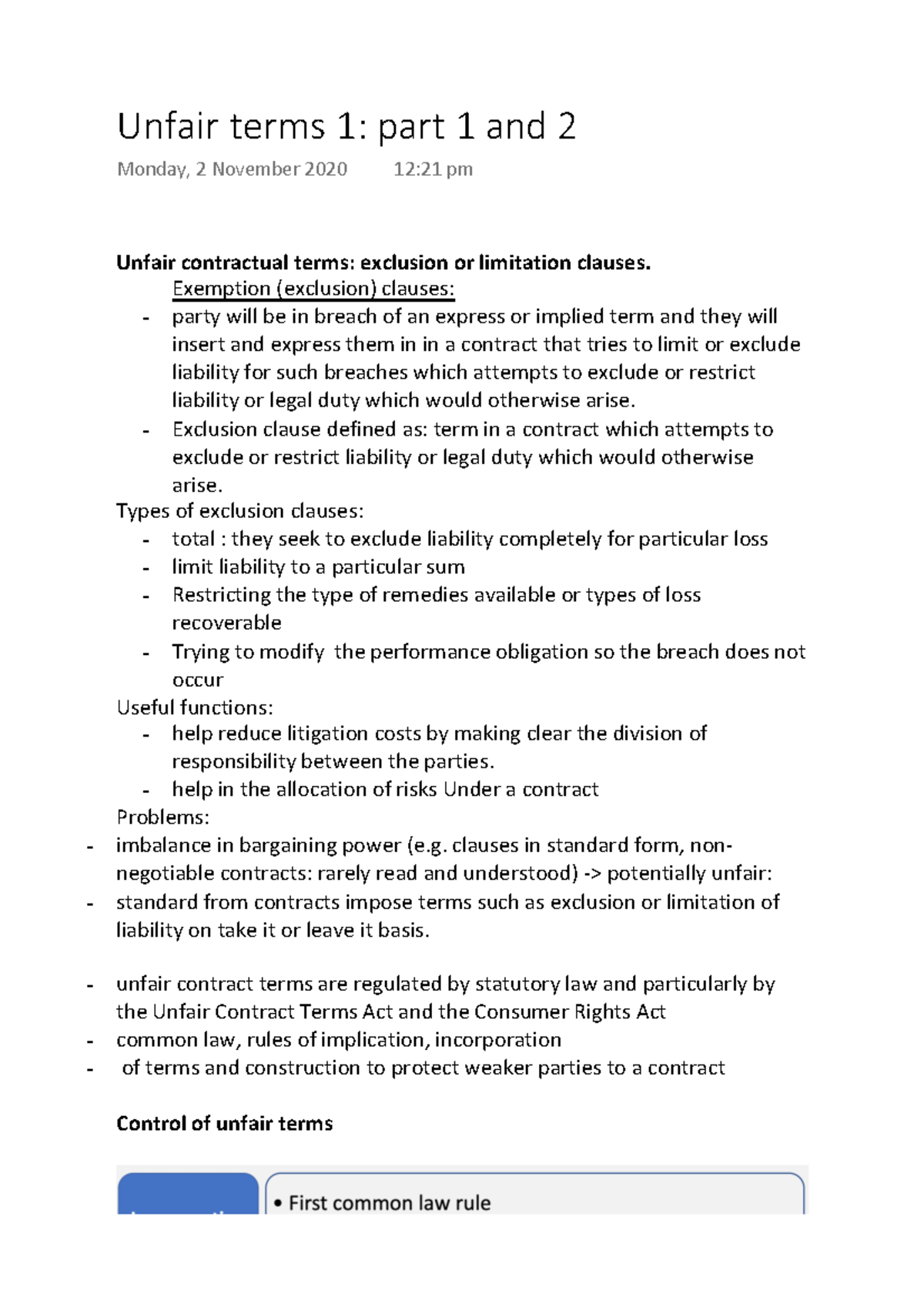 Unfair terms 1 part 1 and 2 - Unfair contractual terms: exclusion or ...